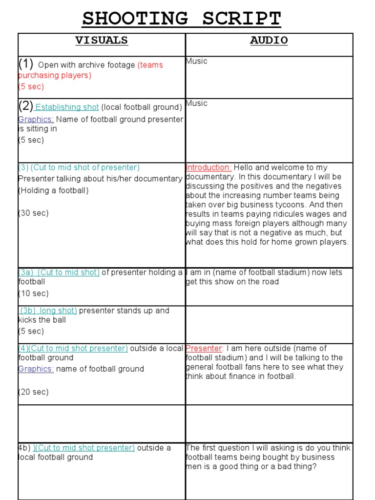Shooting Script Format | PDF | Interview | Leisure