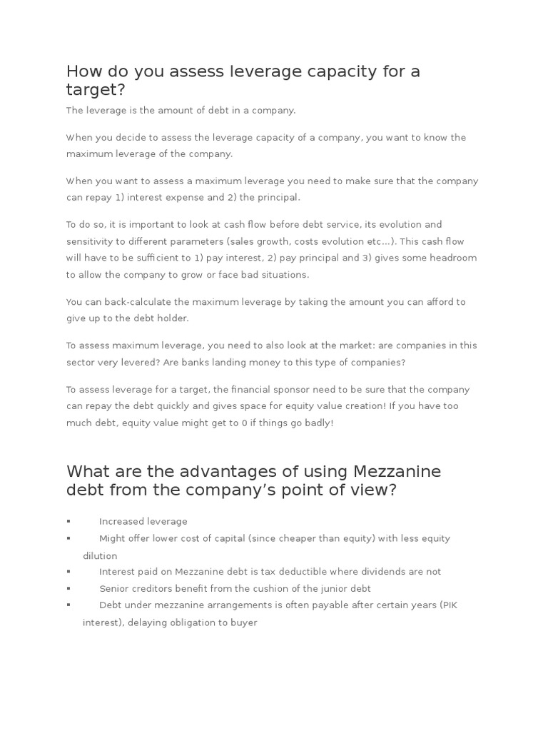 Private Equity Questions | PDF | Leveraged Buyout | Debt