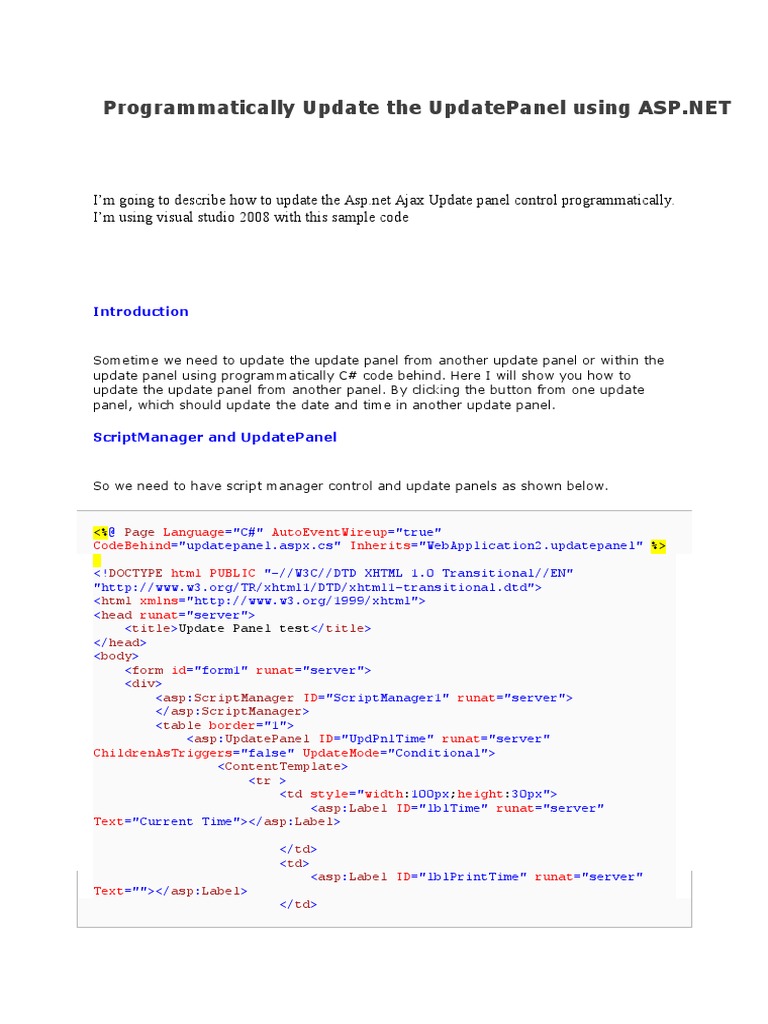 Programmatically Update The UpdatePanel Using ASP | PDF | Software ... Programmatically Update The UpdatePanel Using ASP | PDF | Software ...