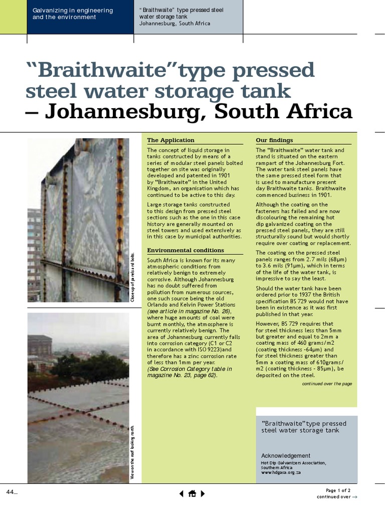 Braithwaite Type Pressed Steel Water Storage Tank | PDF