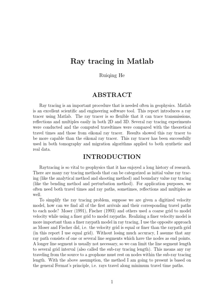 Ray tracing in Matlab for geophysics models | PDF | Line (Geometry ...