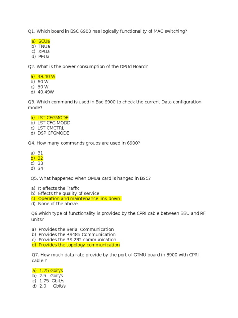 Huawei BSS Question | PDF | Computer Networking | Data Transmission