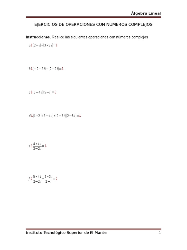 Ejercicios de Op Con Complejos | PDF