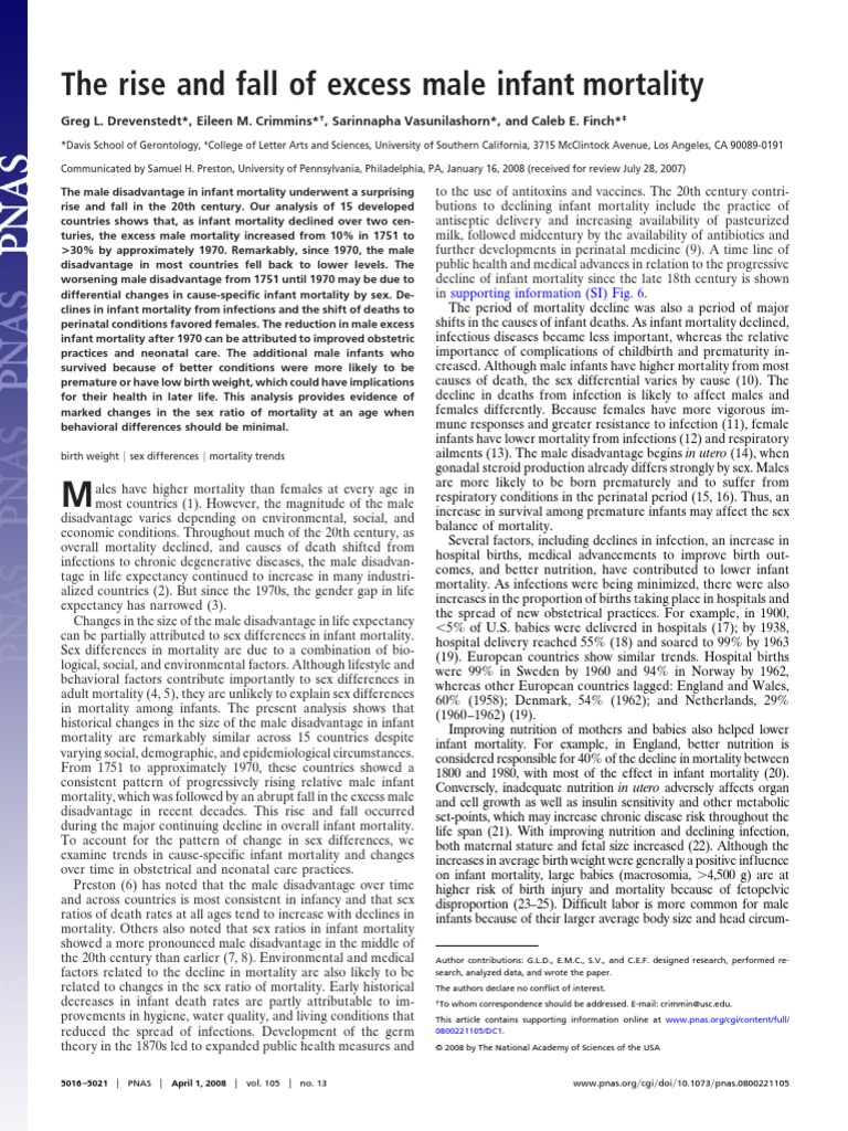 The Rise and Fall of Excess Male Infant Mortality | PDF | Infant Mortality | Preterm Birth