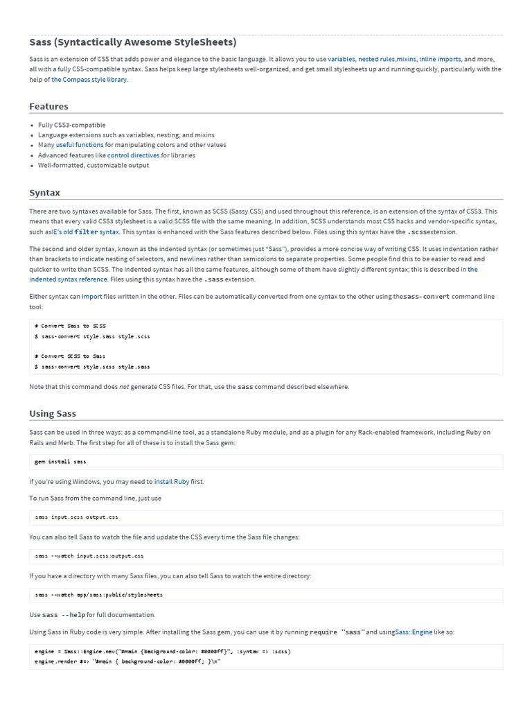 Sass Documentation Pdf Cascading Style Sheets Parameter Computer Programming