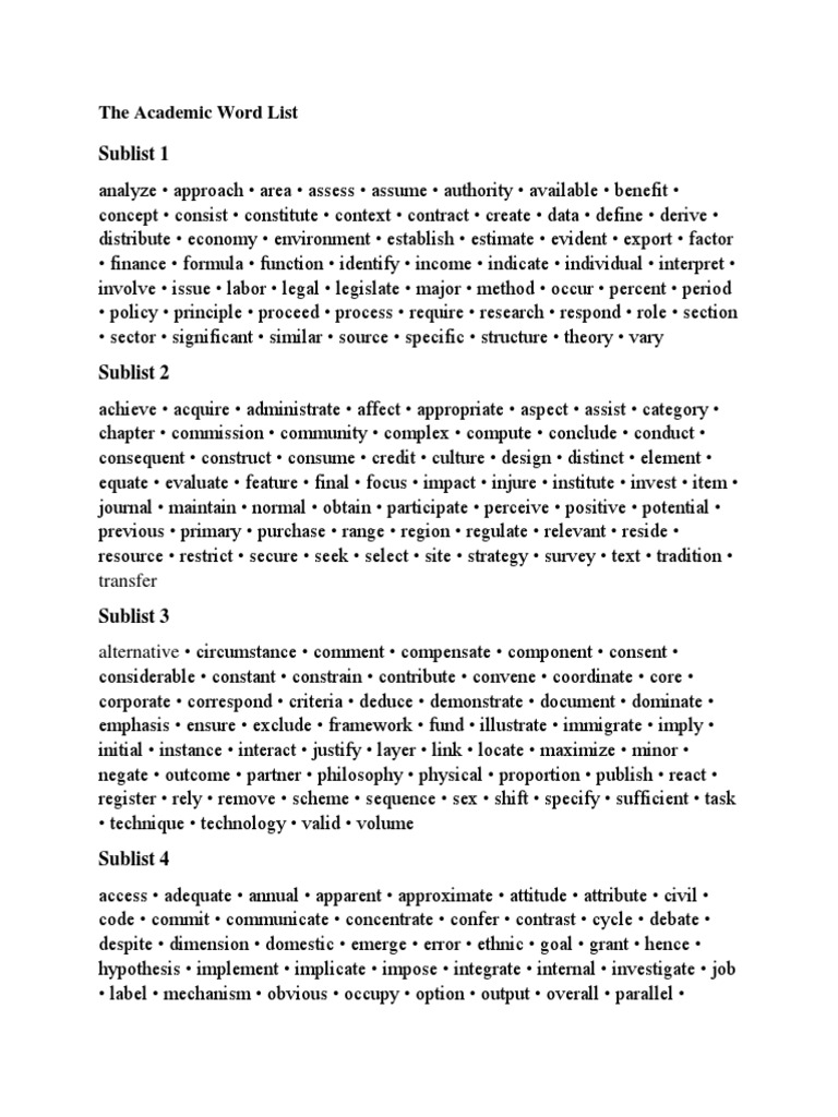 The Academic Word List | PDF | Strategic Management | Science