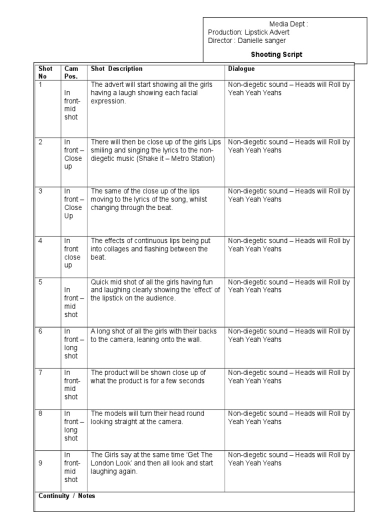 Single Camera Shooting Script1 | PDF