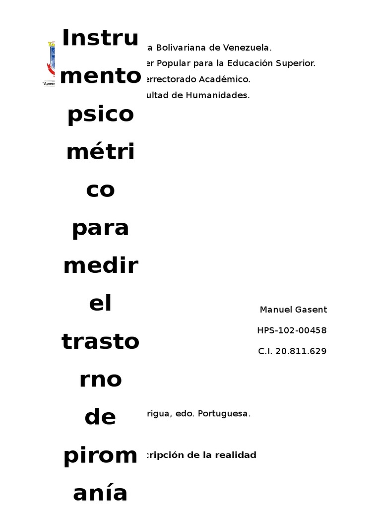 Instrumento Piromania | PDF | Adultos | Muestreo (Estadísticas)