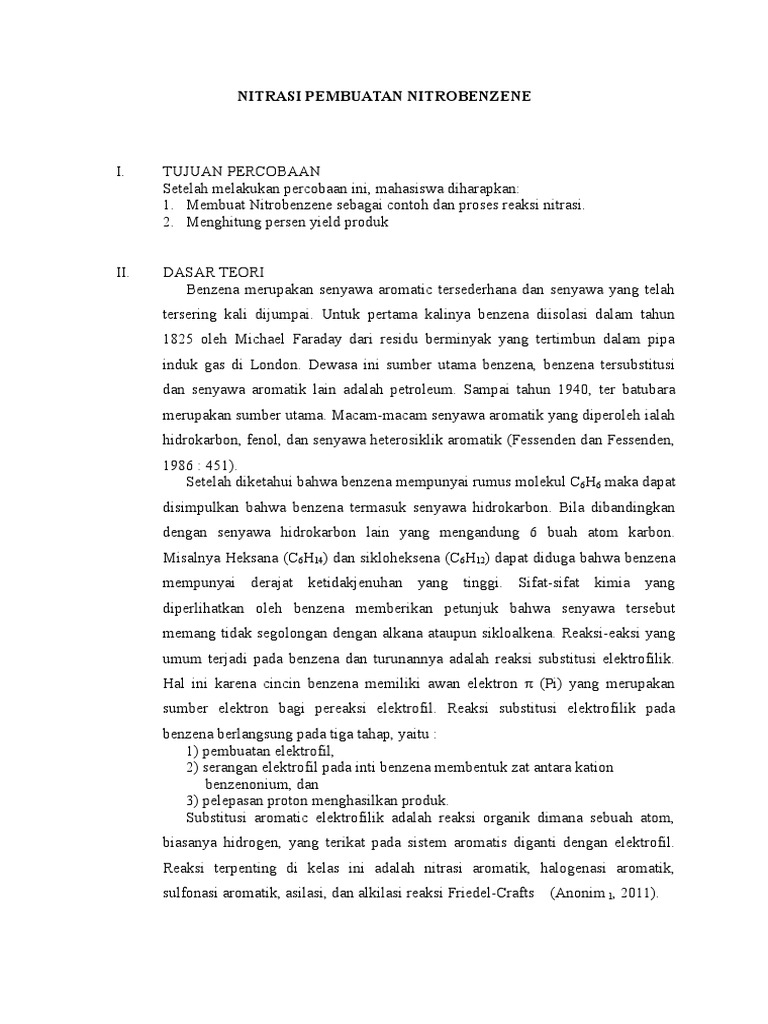 Nitrasi Pembuatan Nitrobenzene | PDF