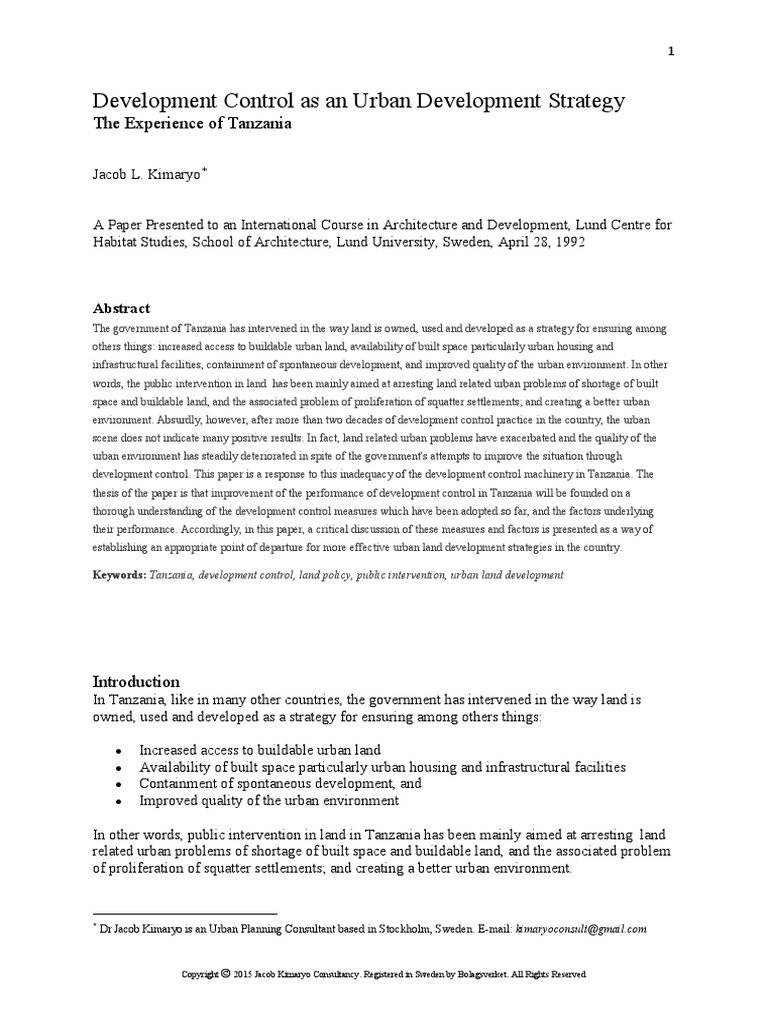 Development Control As An Urban Development Strategy. The Experience of ...