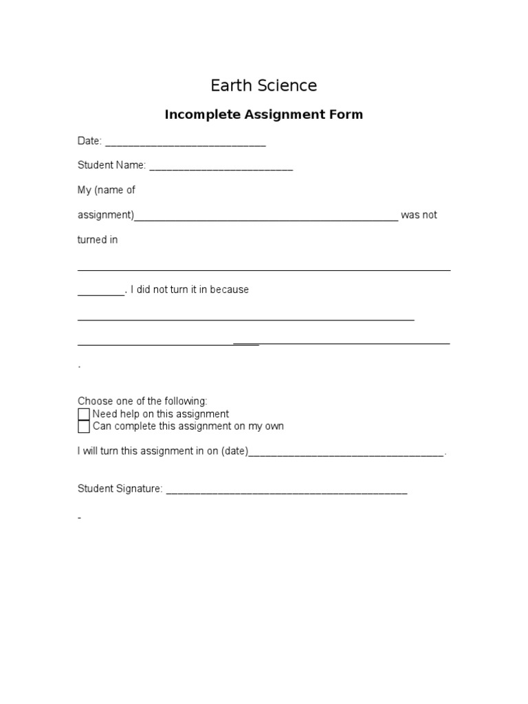 Incomplete Assignment Form | PDF