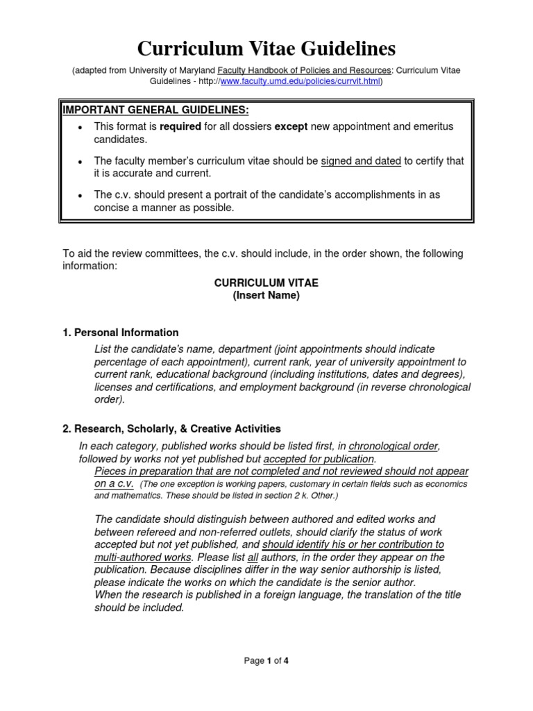 Curriculum Vitae Guidelines 2011f | PDF | Résumé | Books