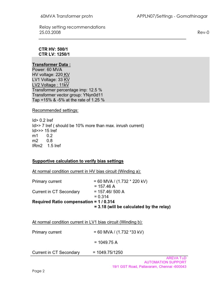 TRF Diff-Ref Calculation | PDF | Transformer | Electrical Equipment