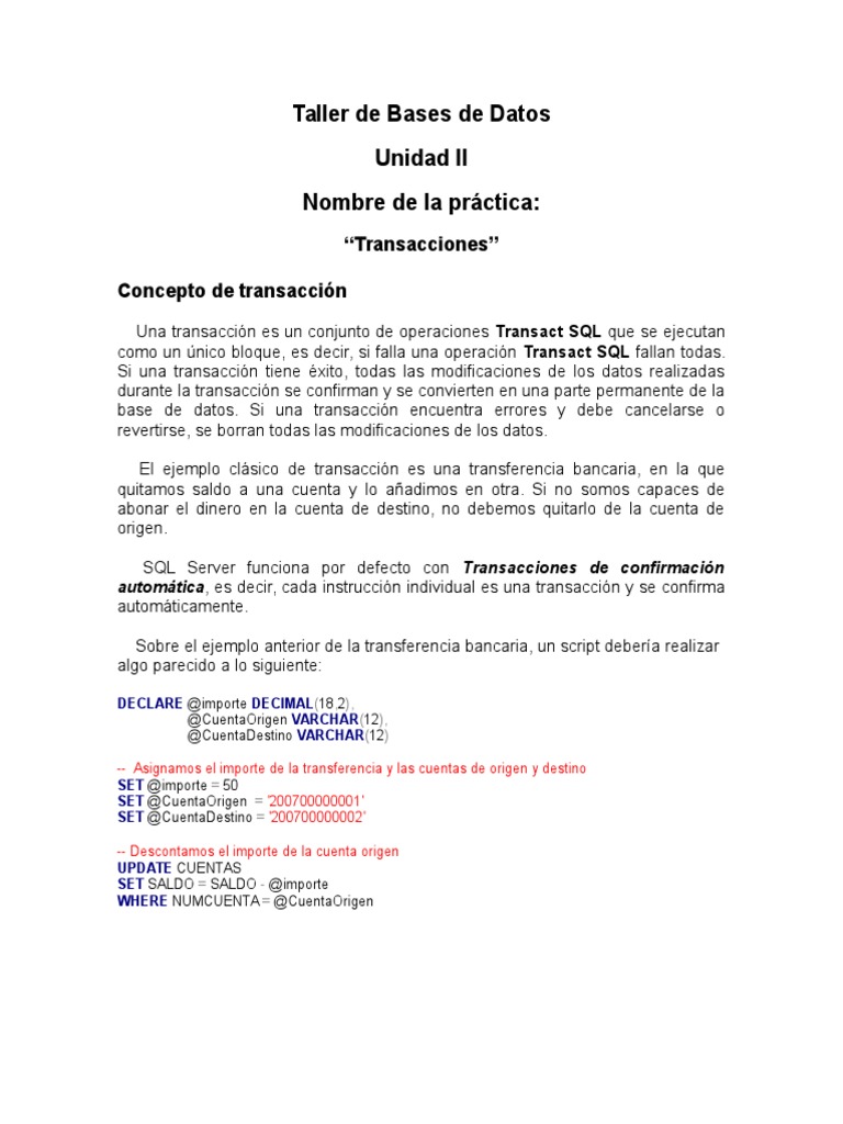 Gestión de transacciones en bases de datos: conceptos básicos de ...