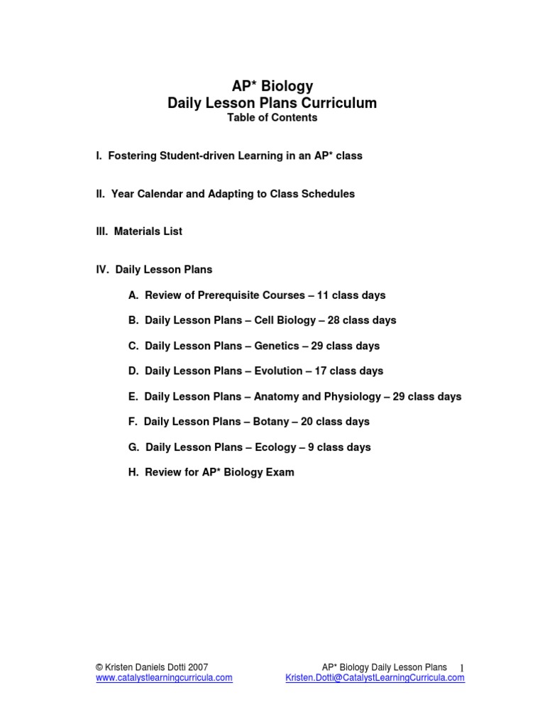 AP Biology Daily Lesson Plans PDF | PDF | Operon | Repressor