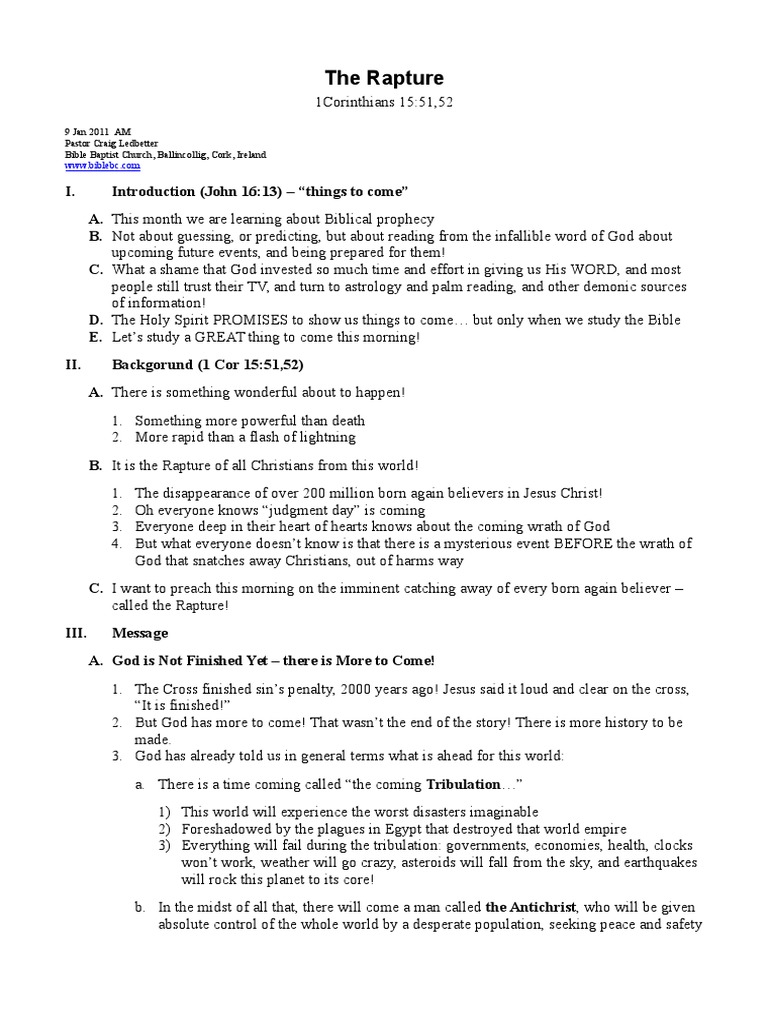 The Rapture: 9 Jan 2011 AM Pastor Craig Ledbetter Bible Baptist Church ...