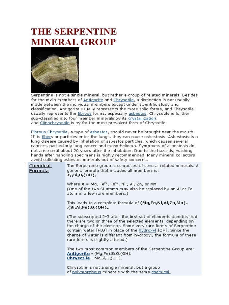 The Serpentine Mineral Group | PDF | Minerals | Asbestos