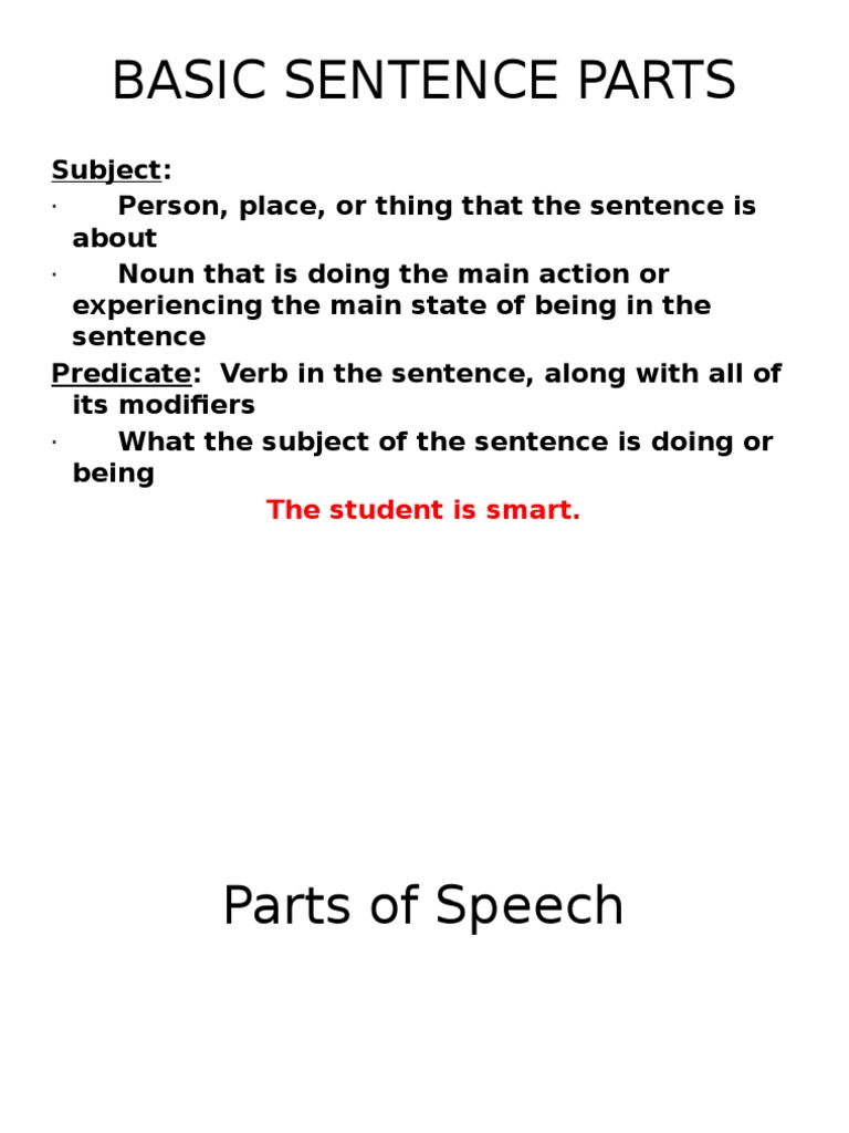 Basic Sentence Parts | PDF