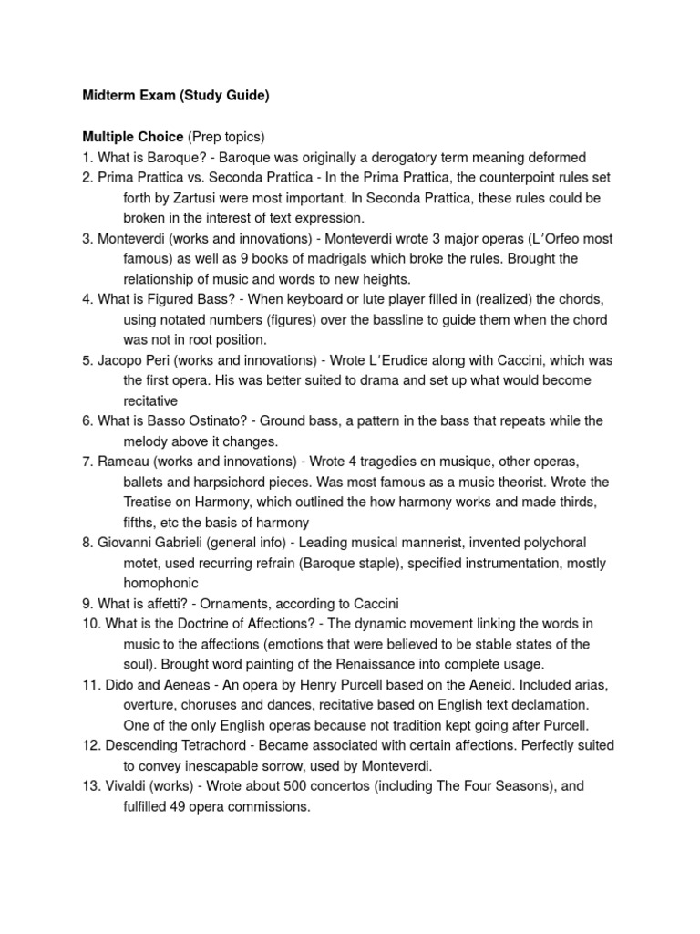 Baroque Music Midterm Study Guide | PDF | Baroque Music | Opera