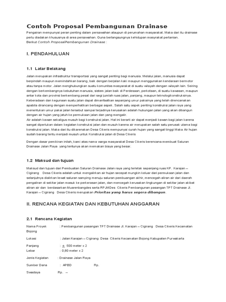 Contoh Proposal Pembangunan Drainase | PDF