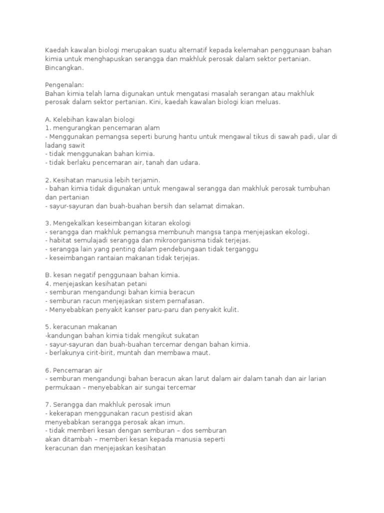 Kaedah Kawalan Biologi Merupakan Suatu Alternatif Kepada Kelemahan ...