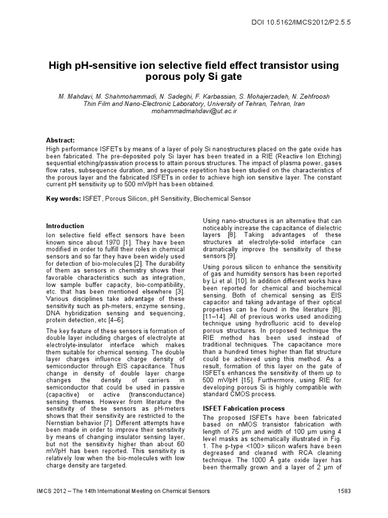 High Ph-Sensitive Ion Selective Field Effect Transistor Using Porous ...