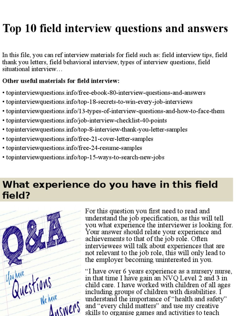 Top 10 field interview questions and answers | Interview | Job ...