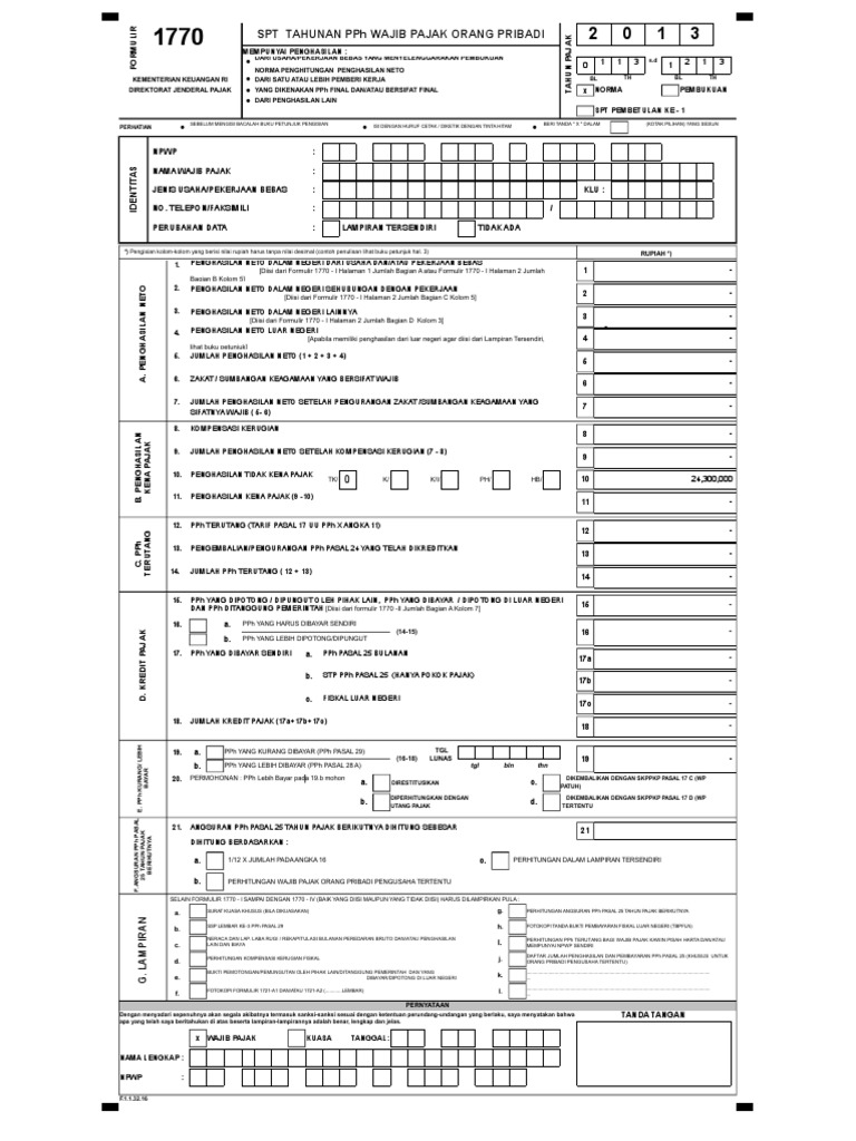 Contoh SPT 1770 2013 Excel Norma | PDF