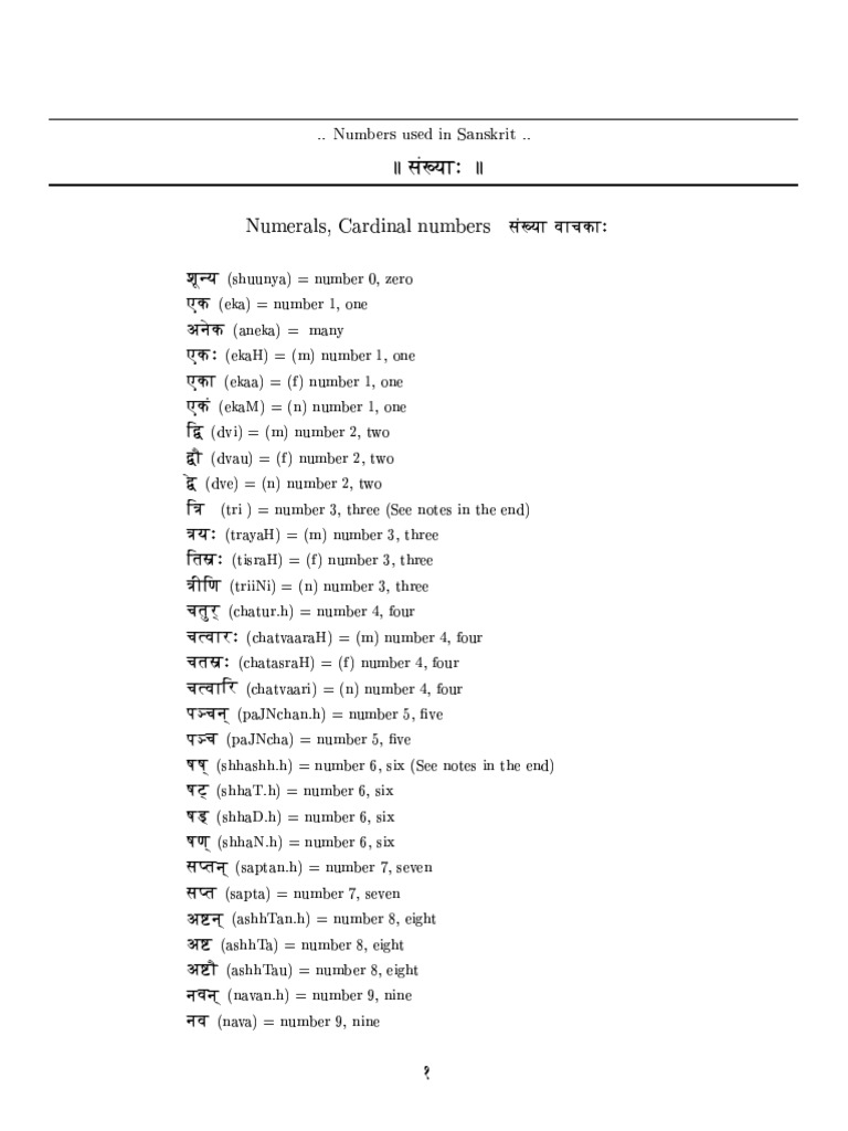 Numbers in Sanskrit | PDF