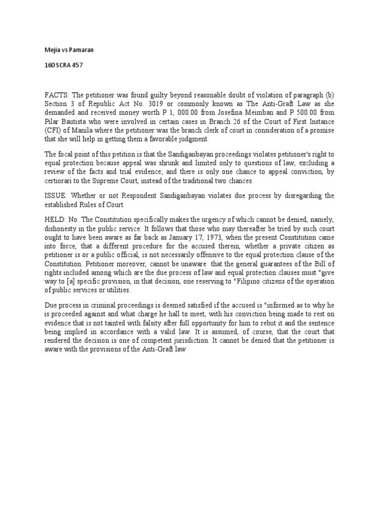 Mejia v. Pamaran: Anti-Graft Ruling | PDF | Politics