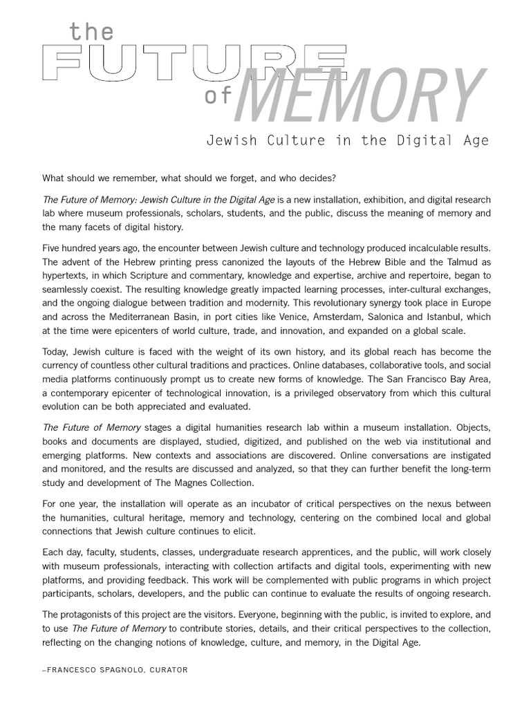 The Future of Memory (2015) Introductory Panel | PDF | Museum | Library ...