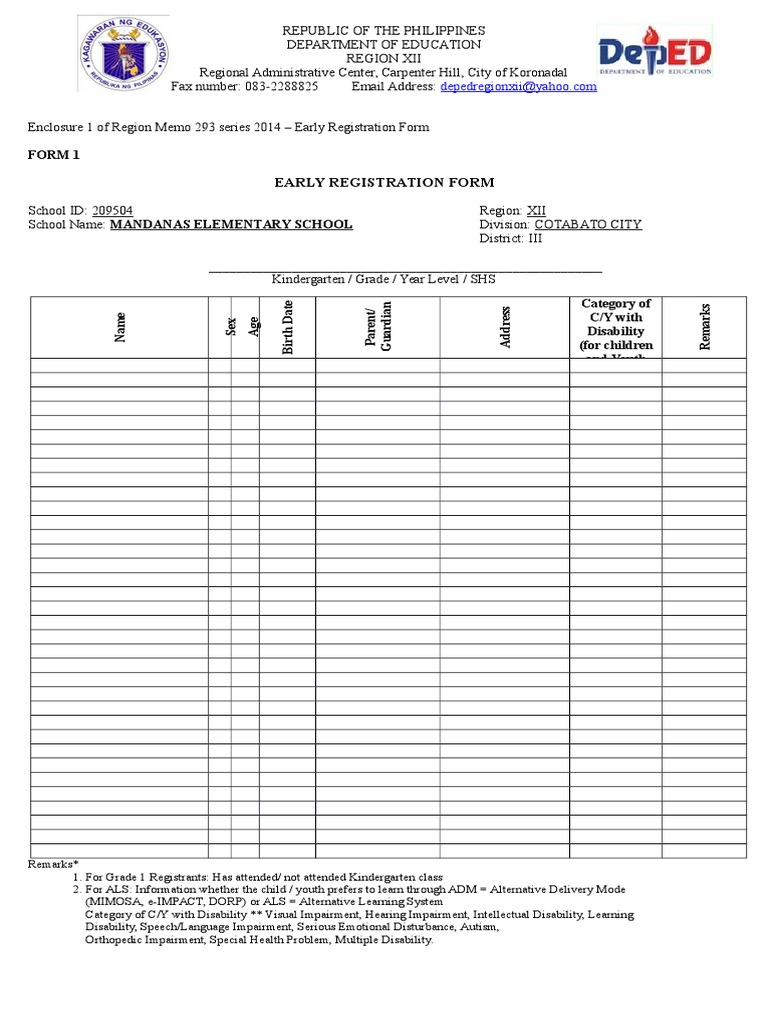 Early Registration Form 1 | PDF | Wellness