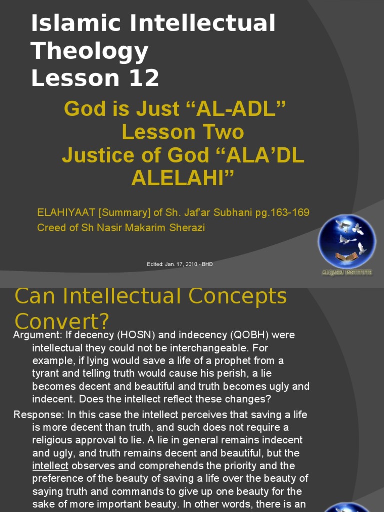 Islamic Intellectual Theology Lesson 12: God Is Just "AL-ADL" Lesson ...