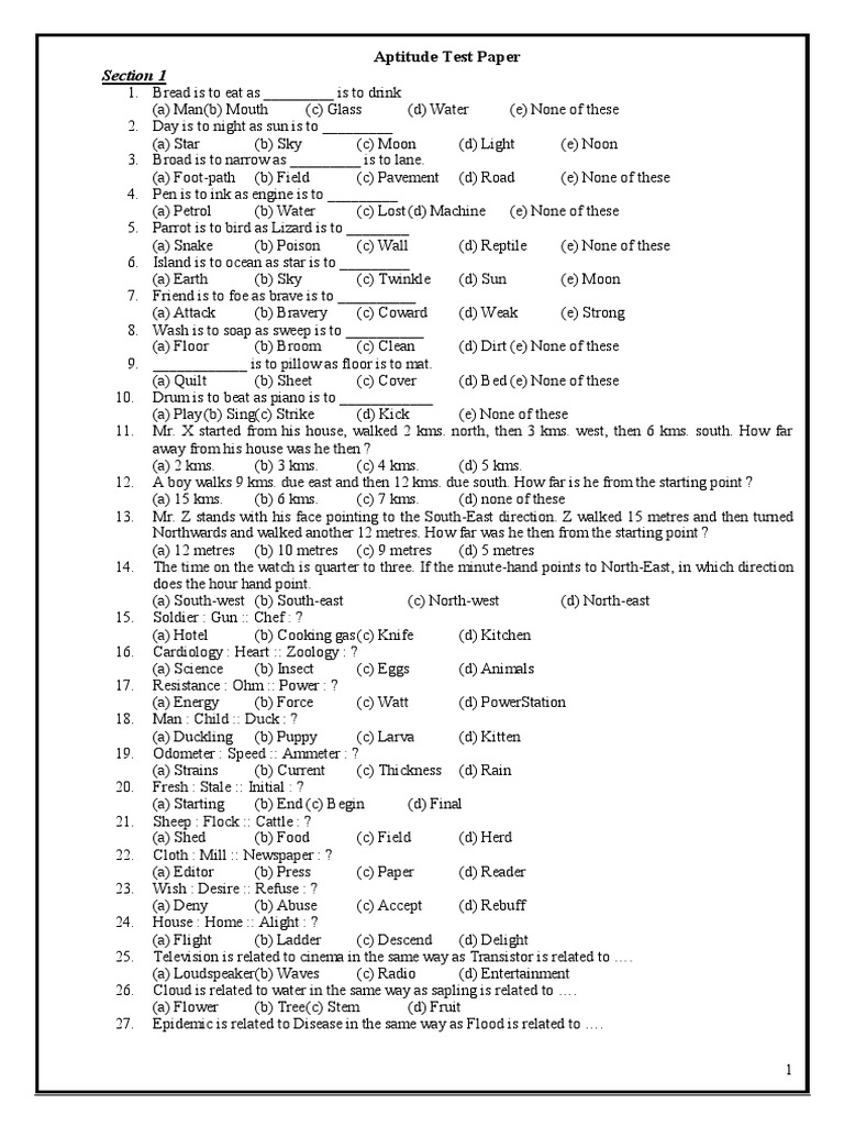 Aptitude Test Paper: Analysis of an Aptitude Test Assessing Logical and ...