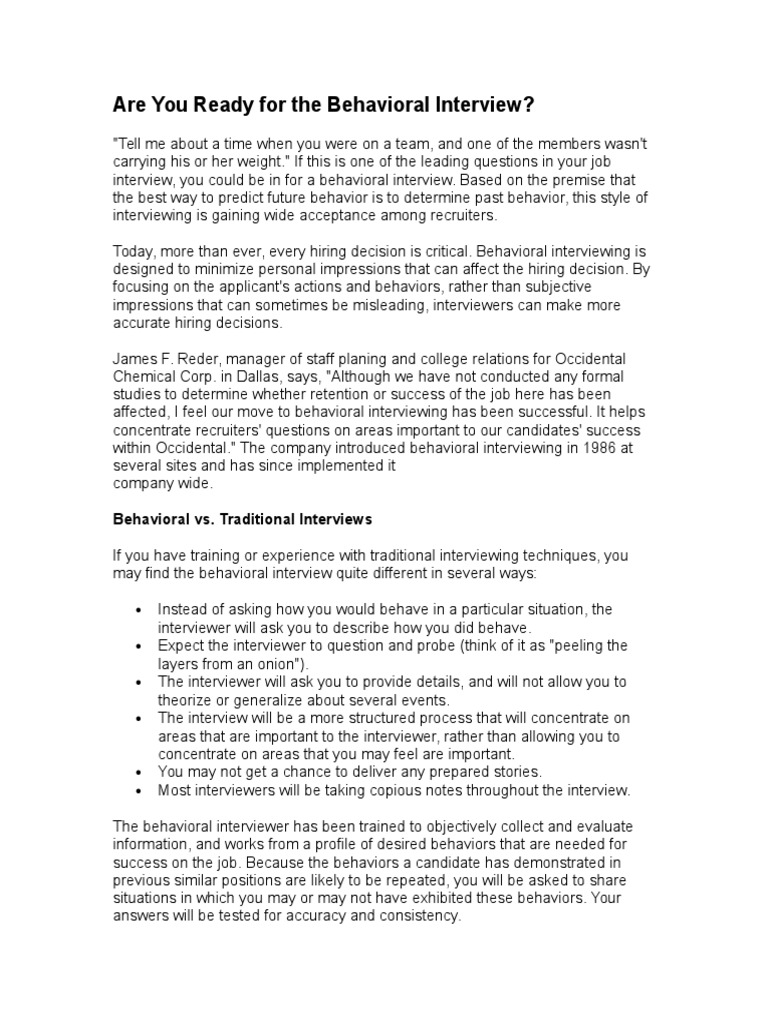 Are You Ready For The Behavioral Interview?: Behavioral vs. Traditional ...