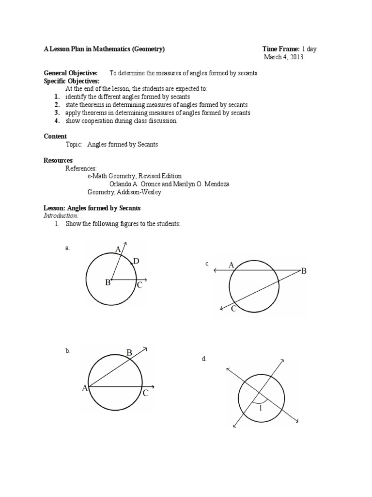 Angles Formed by Secants in Geometry | PDF | Teaching Methods ...