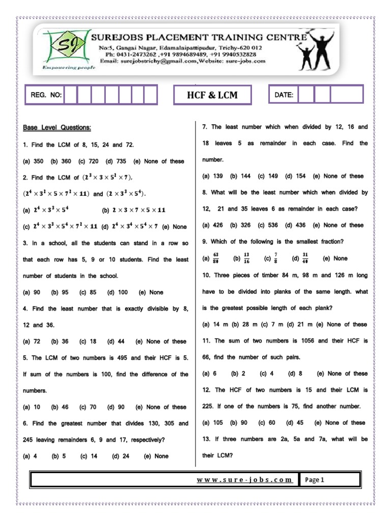 HCF and LCM | PDF | Mathematical Concepts | Mathematical Objects