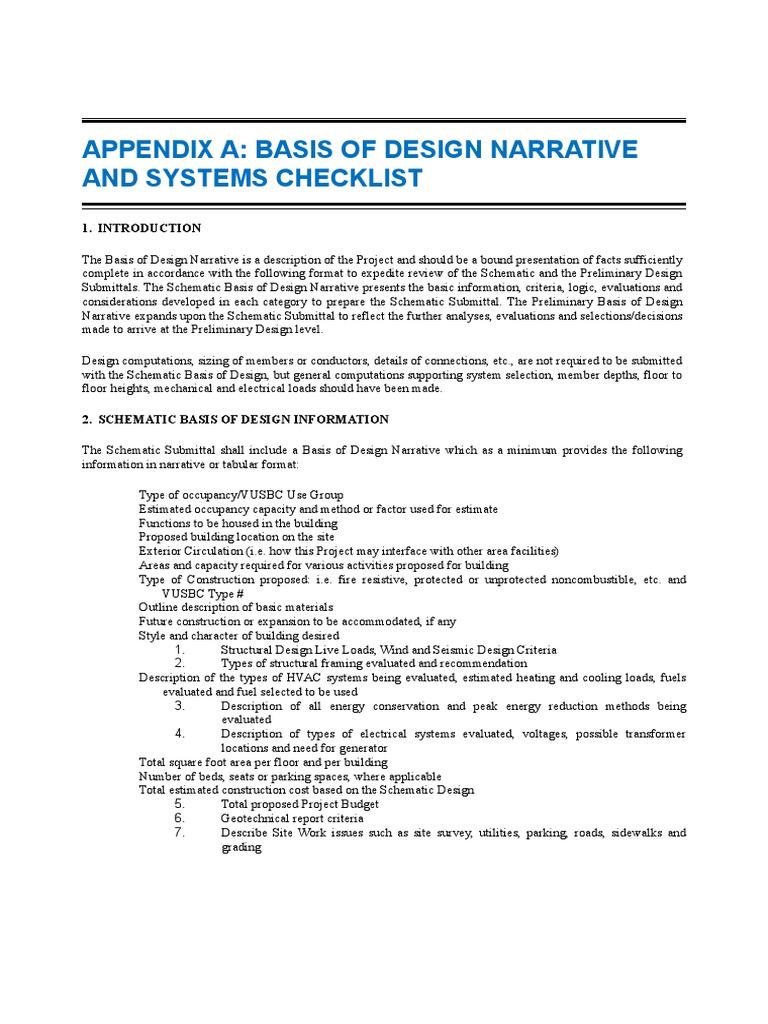 Basis of Design Narrative and Systems Checklist | PDF | Hvac | Deep ...
