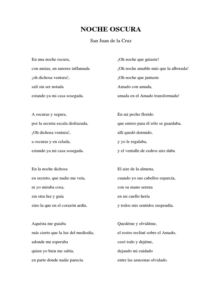 Poema "Noche Oscura" de San Juan de la Cruz | PDF