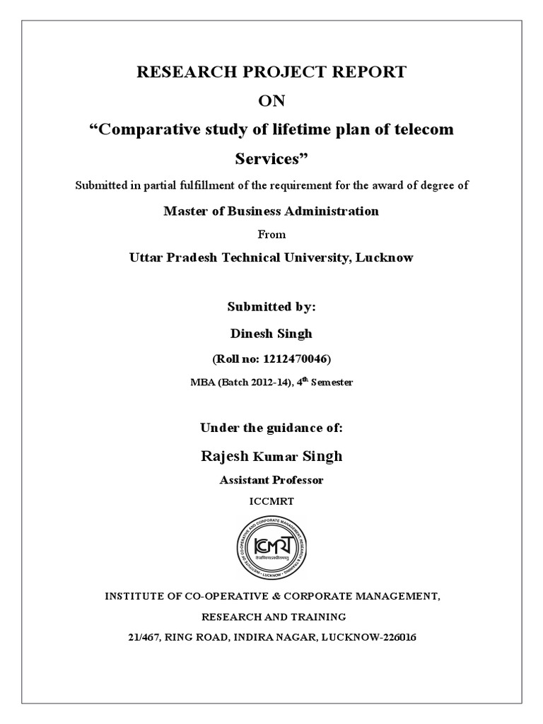 (Dinesh) Research Project Report Cover Page | PDF | Master Of Business ...