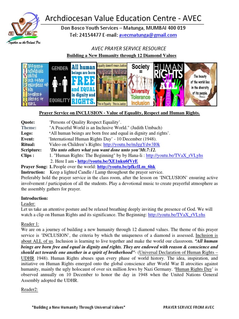 2.8 Prayer Service On Inclusion | PDF | Human Rights | Inclusion ...
