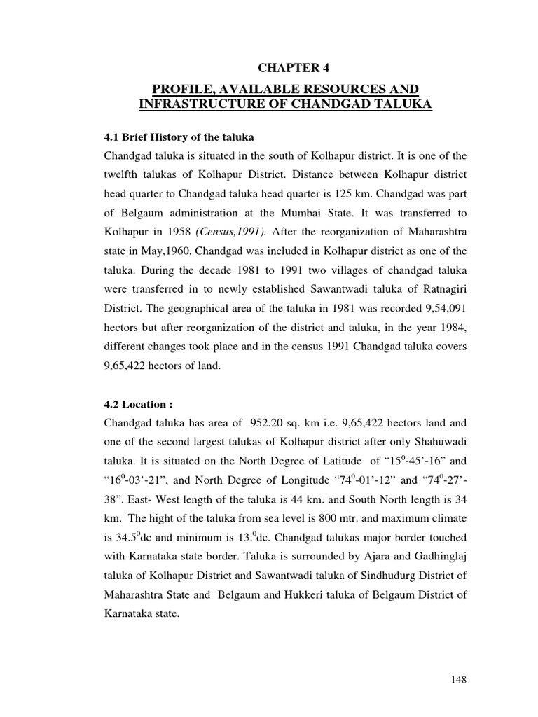 Profile of Resources and Infrastructure in Chandgad Taluka: An Overview ...