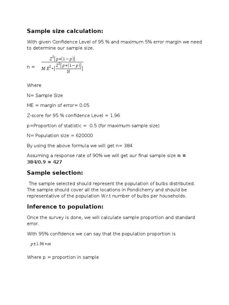 Sample Size Calculation for Survey | PDF