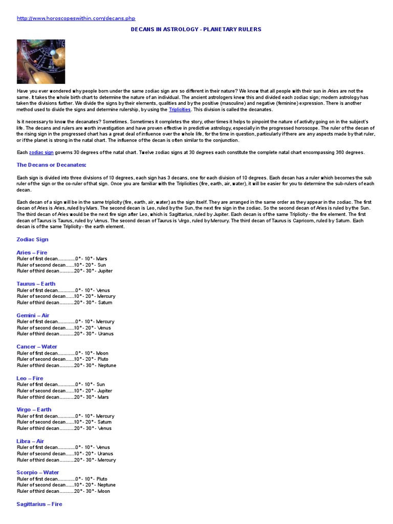 Decans in Astrology - Planetary Rulers | PDF | Planets In Astrology ...