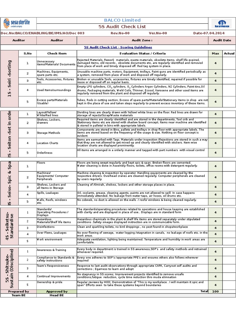 5S Audit Guide for Internal Auditors | PDF | Internal Audit | Audit