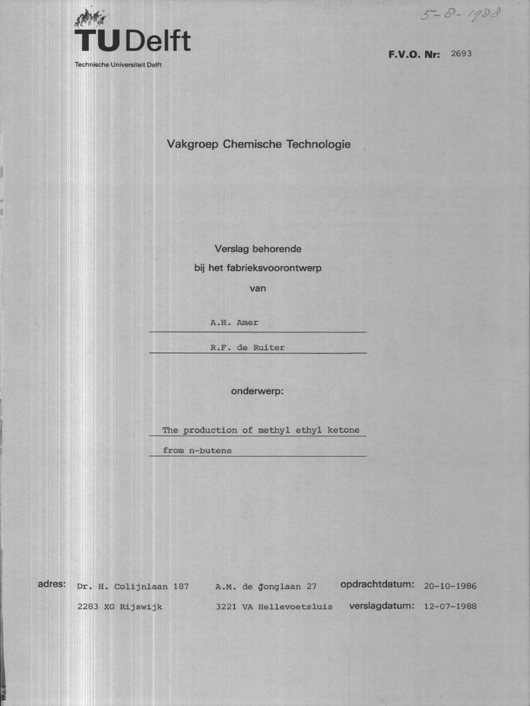 Methyl Ethyl Ketone From N-Butene Process | PDF