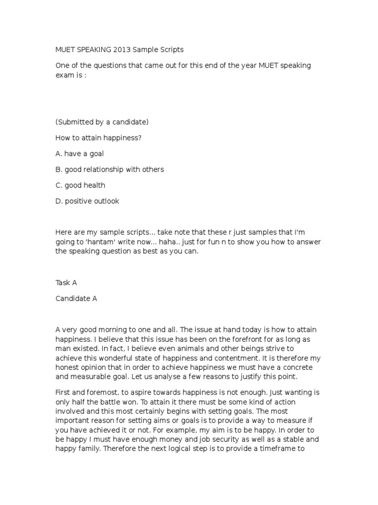 Muet Speaking Sample Scripts | PDF