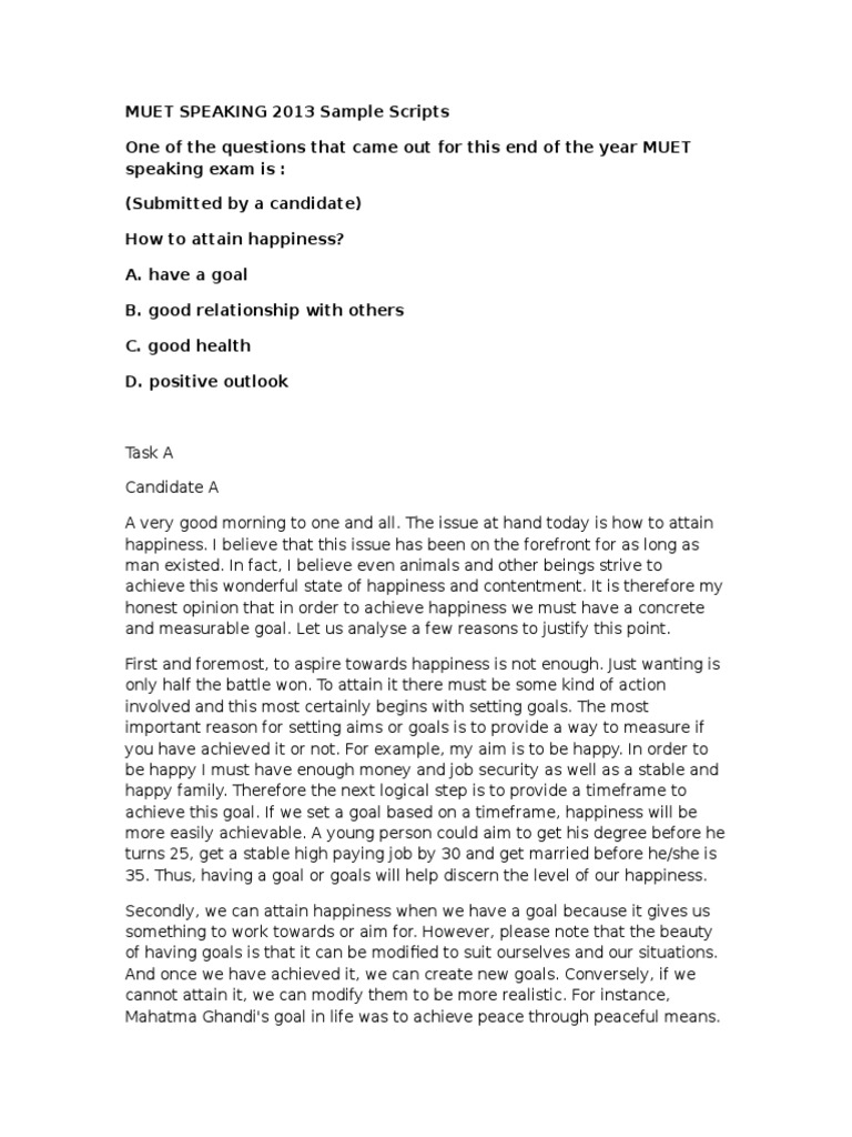 Muet Speaking Sample | PDF | Happiness