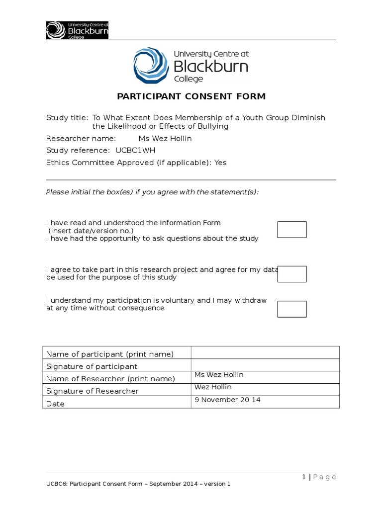 Final Consent for Youth Group Study | PDF