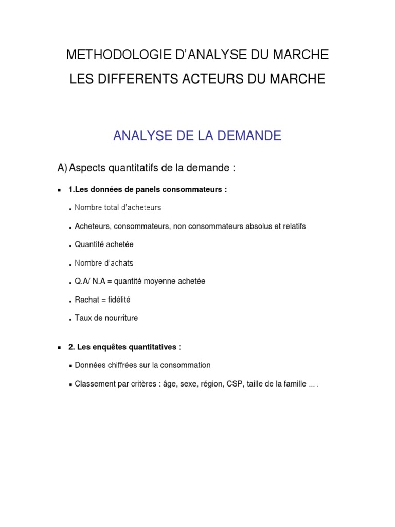 Methodologie Etude de Marche | PDF | Consommateurs | Distribution ...